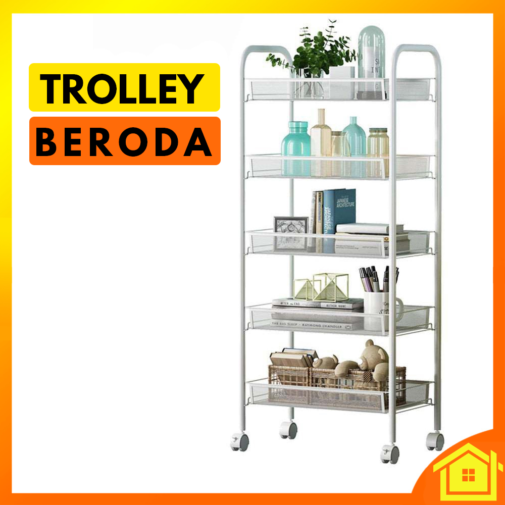 [OneHome] Rack Trolley Beroda Wheel Kitchen Removable Drain Basket Rak ...