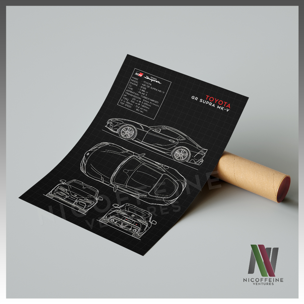[Poster Only] Toyota GR Supra MK-V MK5 A90 B58B Minimal Car Blueprint ...