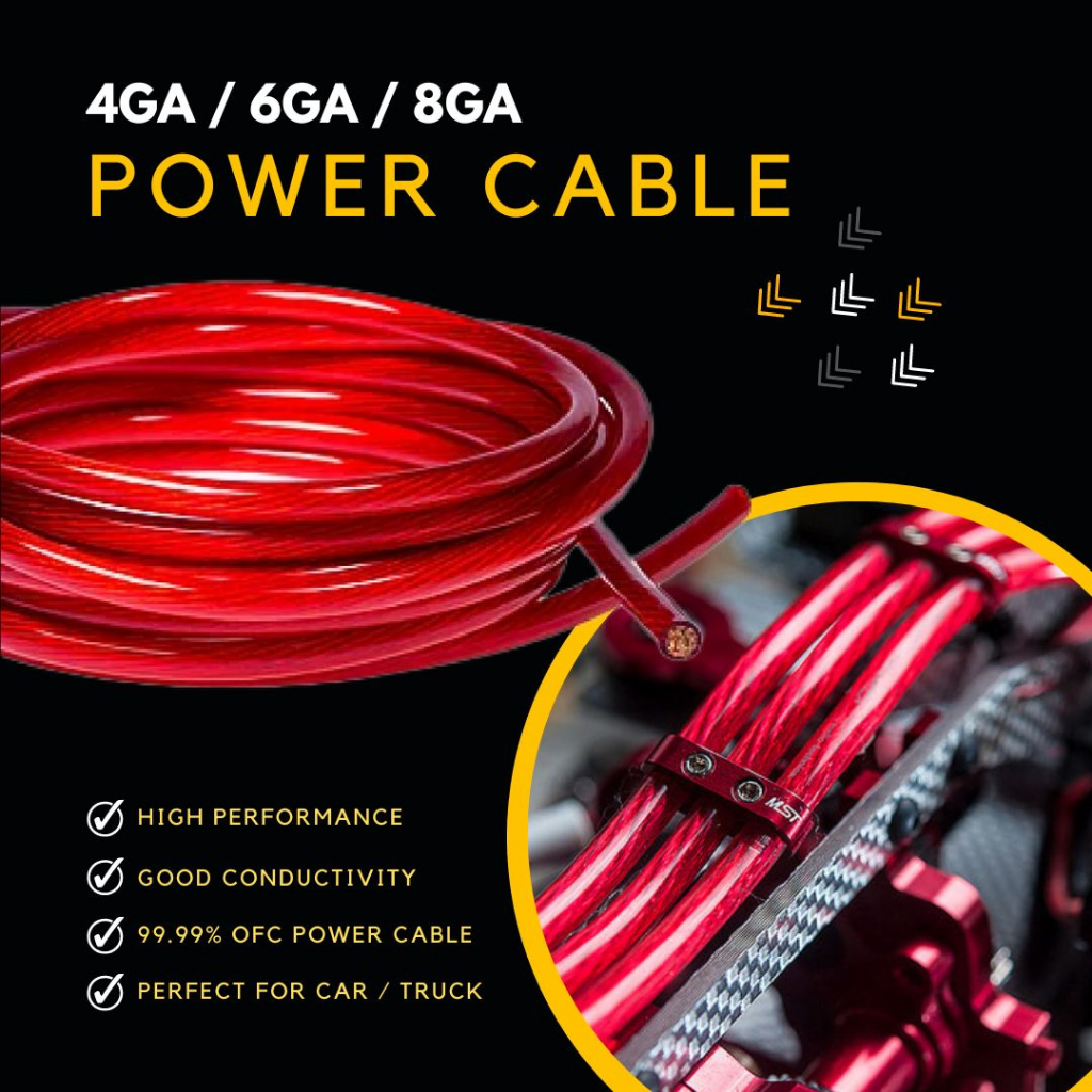 1M 4GA / 6GA / 8GA OFC Copper Power Cable Car Audio Amplifier Speaker ...