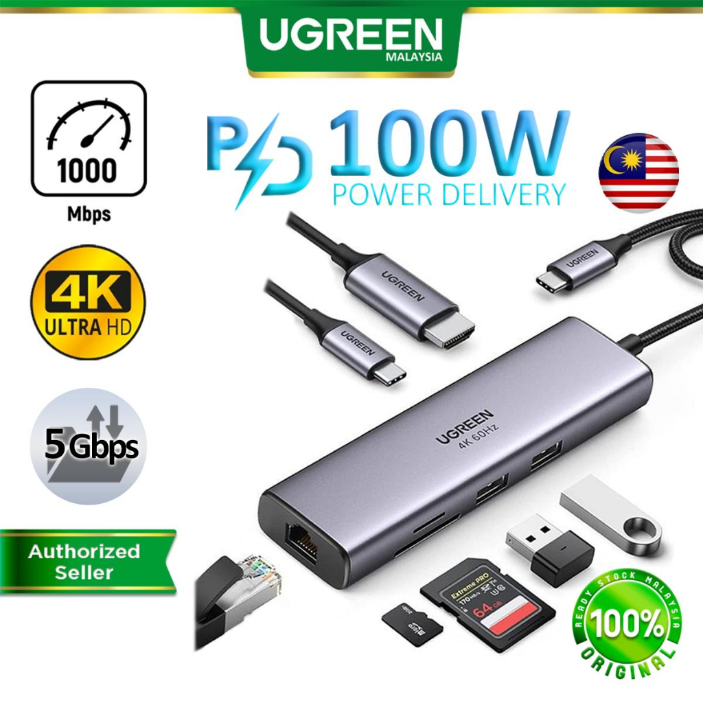 UGREEN 7 IN 1 USB C Hub 4K 60Hz HDMI Ethernet USB 3.0 Port PD 100W TF SD Card Reader Adapter ...