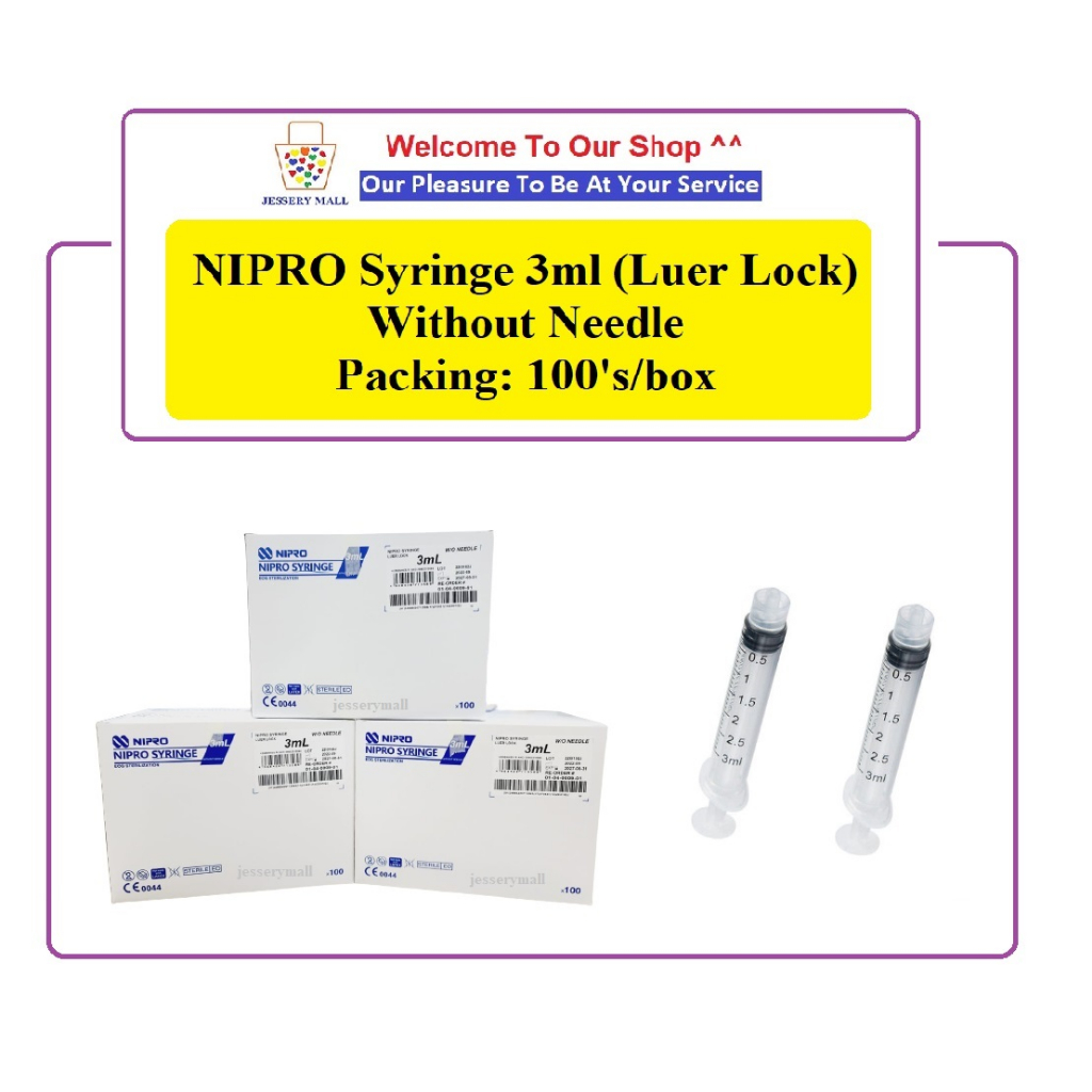 NIPRO SYRINGE 3ML WITHOUT NEEDLE (LUER LOCK TIP)- 100 PCS (READY STOCK) | Shopee Malaysia
