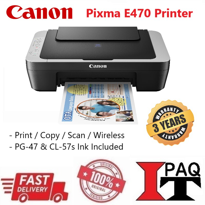 Canon Pixma E470 A4 All-In-One Wireless Printer (Print, Scan, Copy ...
