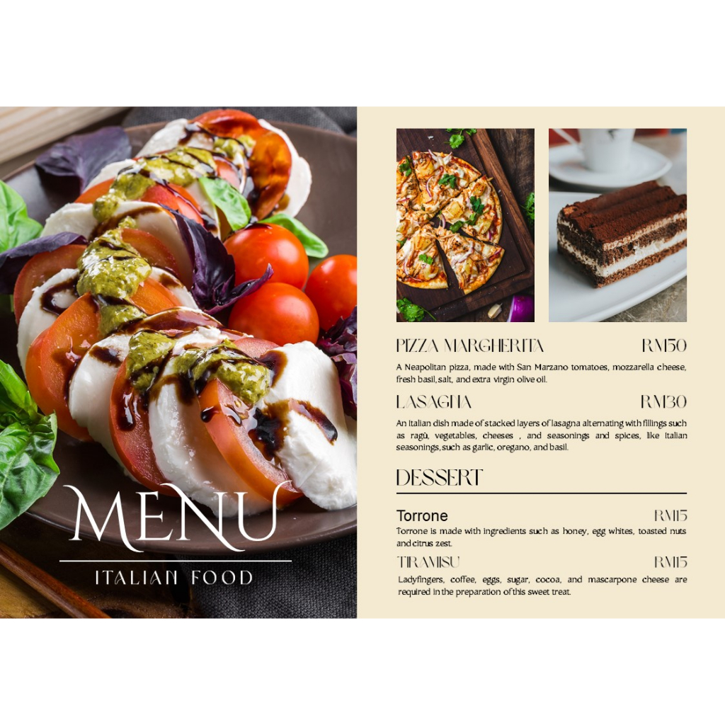 MENU PRICE LIST TEMPLATE [EDITABLE] Neutral Modern Italian Food Menu ...