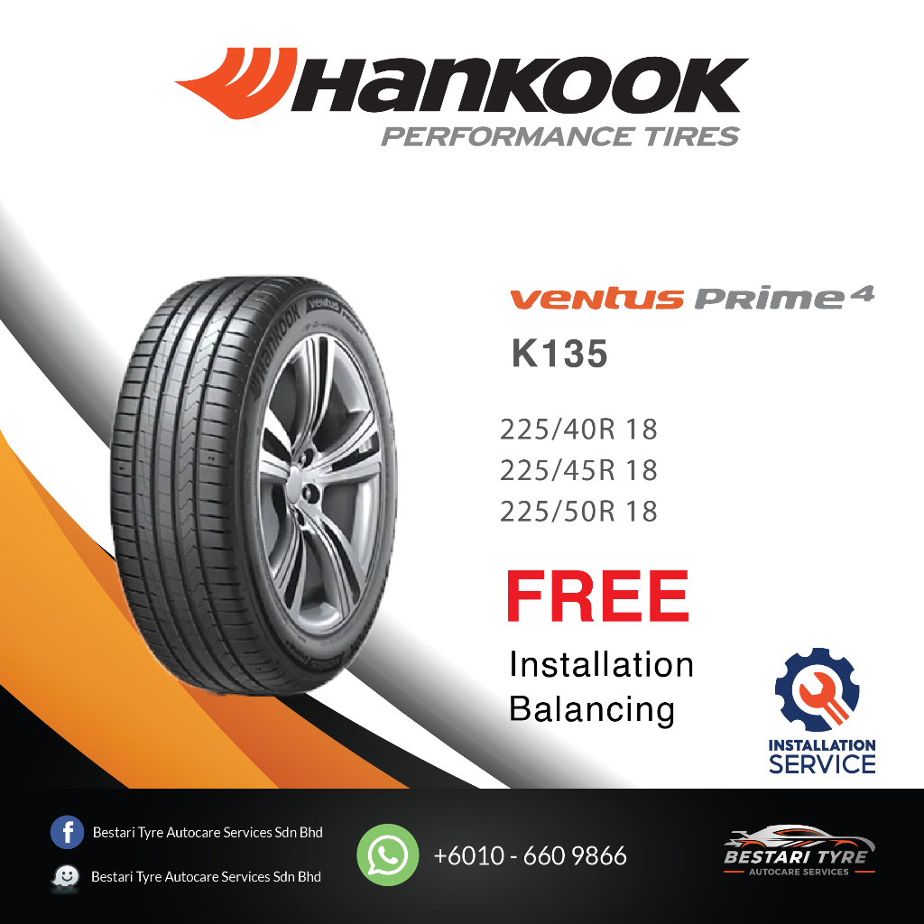 [𝗜𝗻𝘀𝘁𝗮𝗹𝗹𝗮𝘁𝗶𝗼𝗻 𝗣𝗿𝗼𝘃𝗶𝗱𝗲𝗱] 225/40R18 225/45R18 225/50R18 Hankook Ventus Prime4 (k135) | Shopee Malaysia