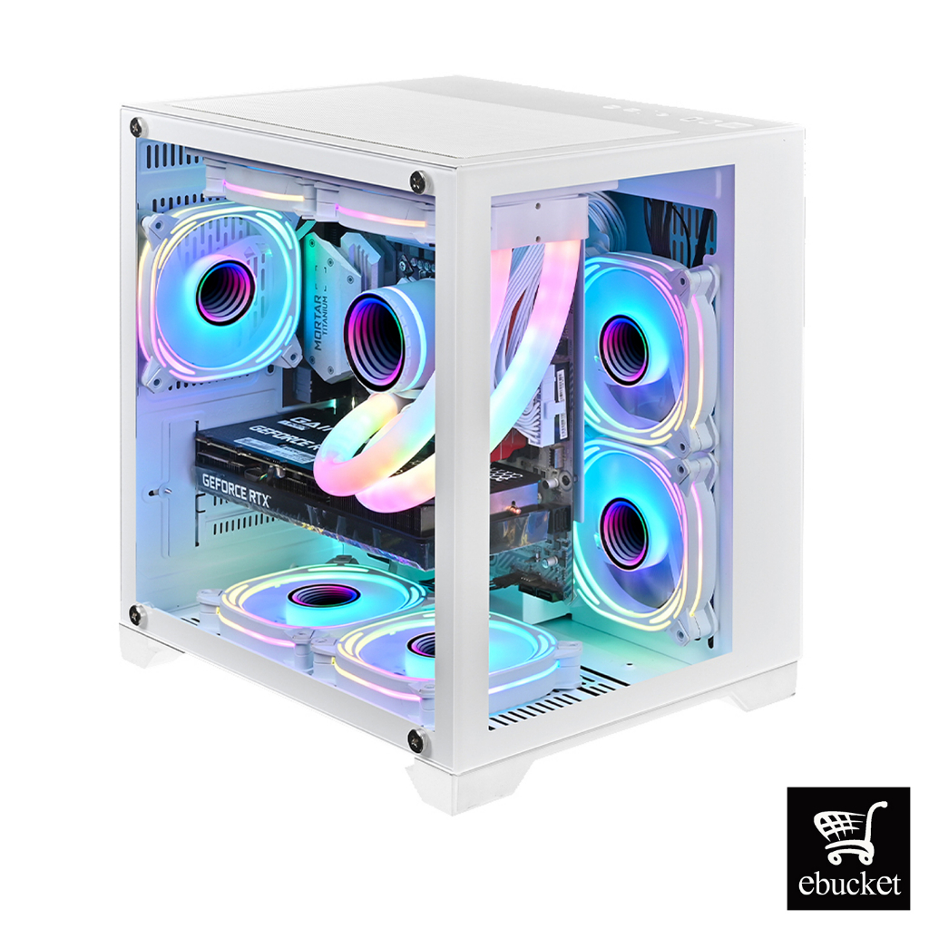 1ST PLAYER Megaview MV5 M-ATX Case - Black/White (3 X ARGB FAN + HUB ...