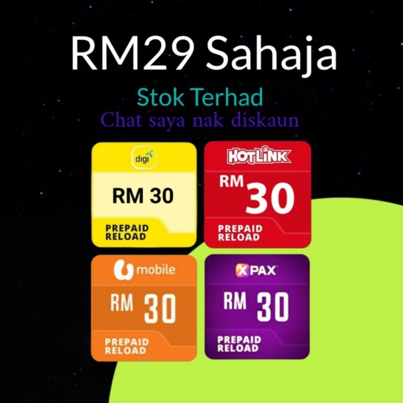 Reload Topup Maxis Celcom Digi Umobile RM30 Murah | Shopee Malaysia