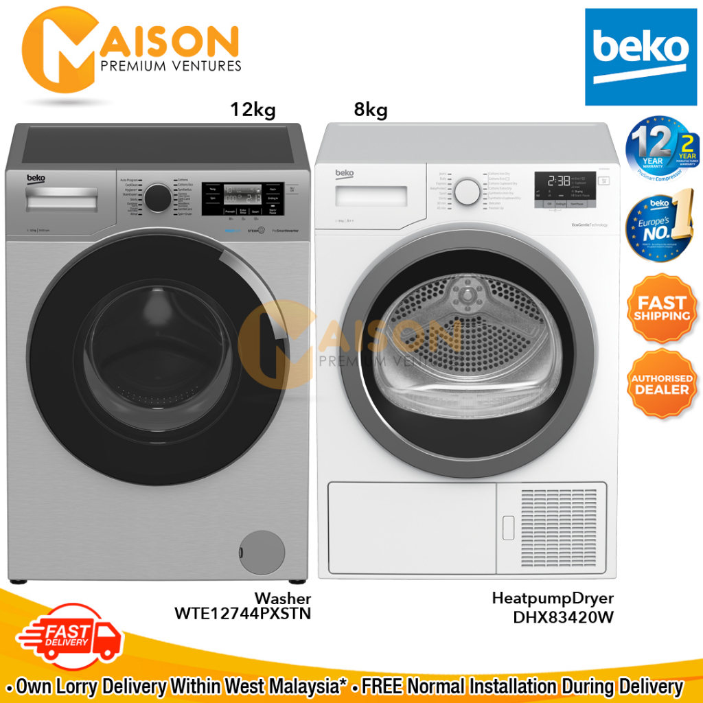 [Combo] Beko Inverter Front Load Washer 12KG WTE12744PXSTN + Beko ...