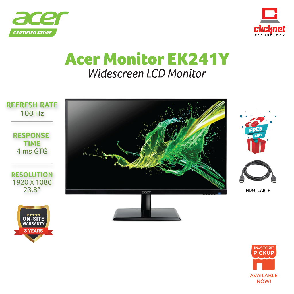 ACER EK241Y EBI 23.8" FHD MONITOR 100Hz BLACK | Shopee Malaysia
