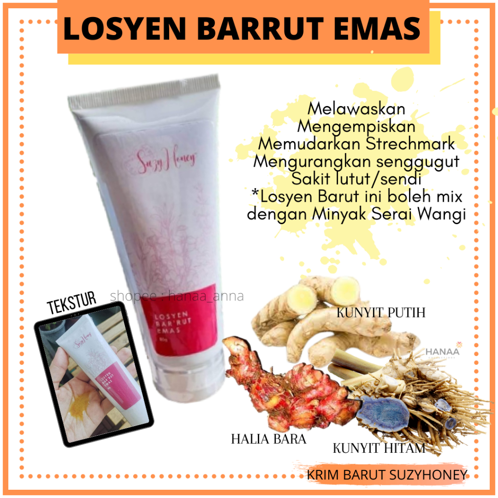 SUZYHONEY KRIM BARUT LEPAS BERSALIN LOSYEN BARRUT EMAS BENGKUNG SET ...