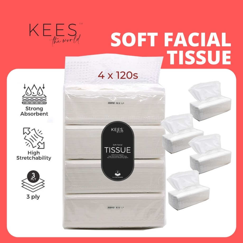 KEES 3 Ply Soft Facial Tissue 纸面巾 Tisu Muka Extra Soft Tissue & Strong ...