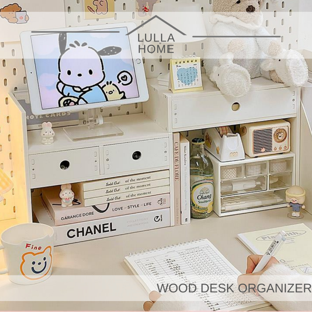 LullaHome White Wood Desk Organizer Multiple Drawer Compartment ...