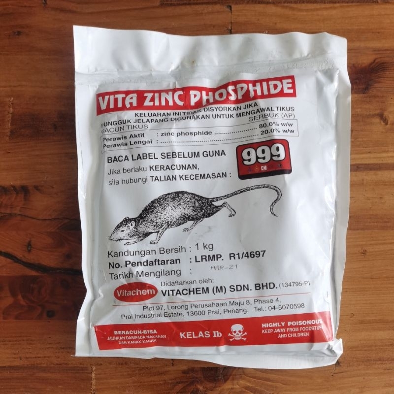 VITA ZINC PHOSPHIDE 1 KG / RACUN TIKUS UBAT SERBUK HITAM / RACUN TIKUS ...