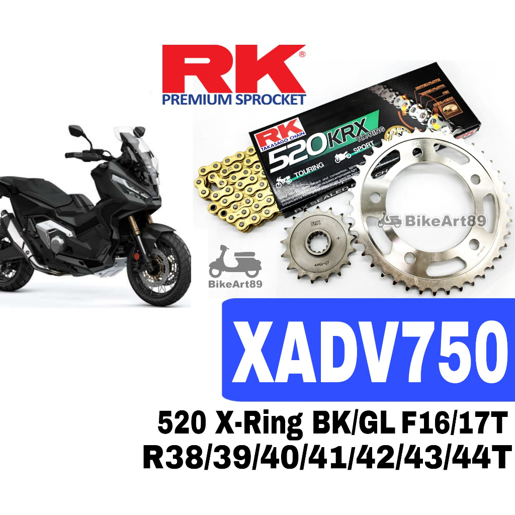 RK Sprocket Set Honda XADV750 RK520 KRX X-Ring Rivet Black / Gold Chain ...