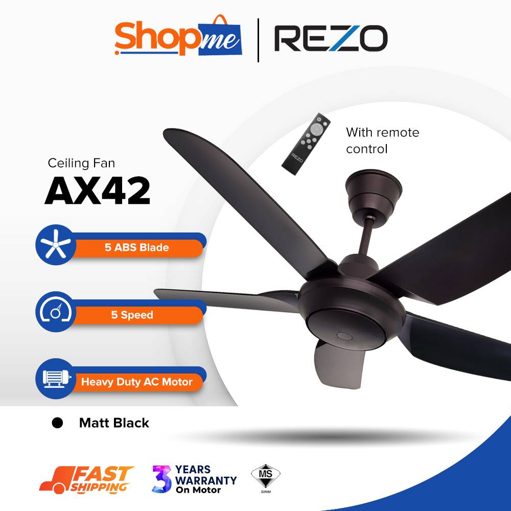 REZO 42" Heavy Duty AC Motor AX42 Ceiling Fan With Remote Control (3 ...