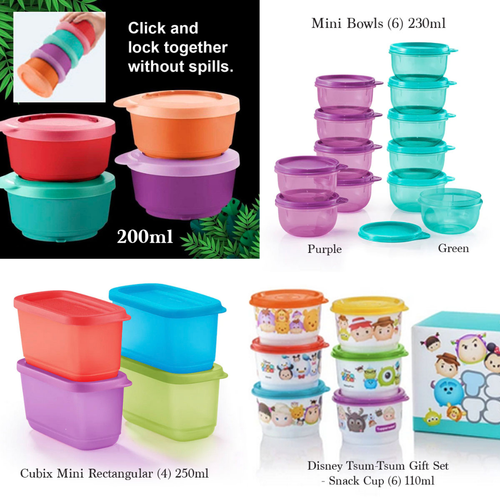 Tupperware Small Round (4)190ml / Illumina Bowl (4)200ml / Disney Tsum-Tsum Gift Set / Cubix ...