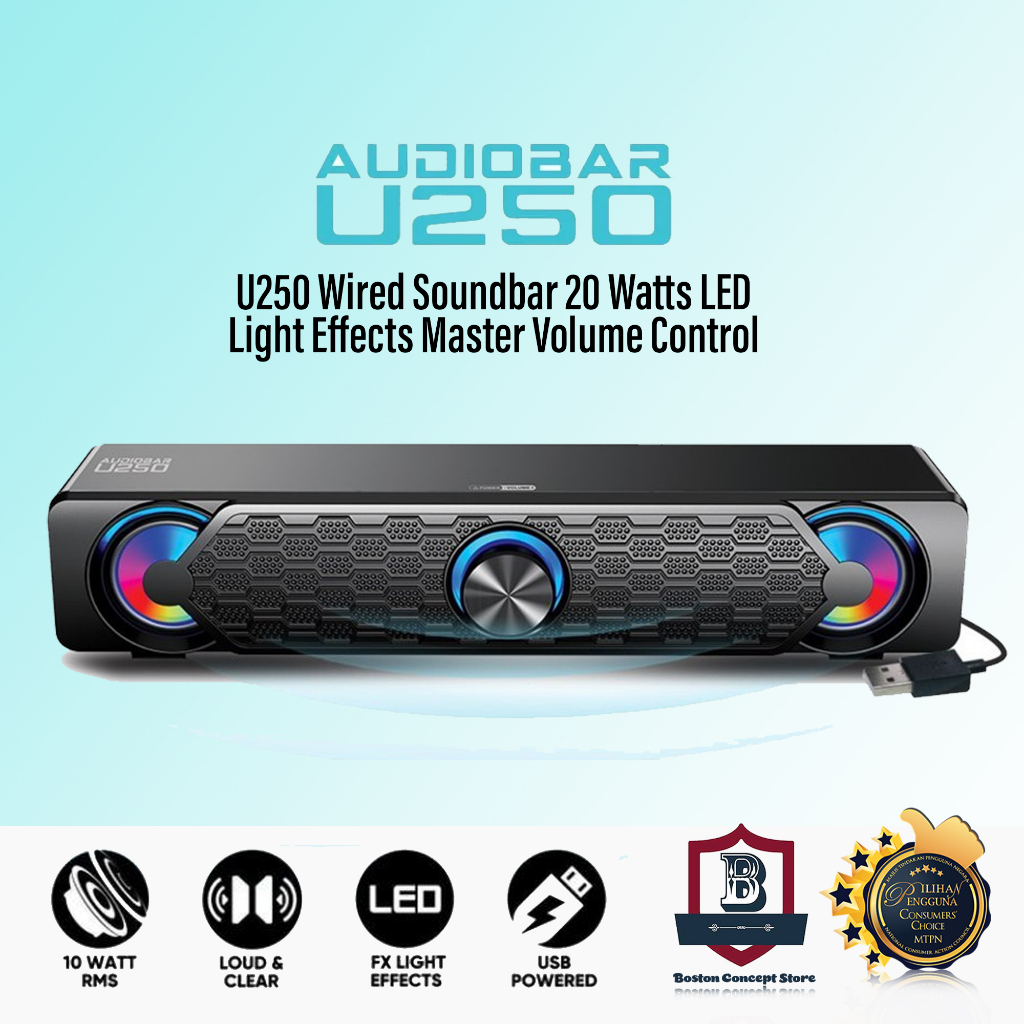 BOSTON AudioBox U250 Wired Soundbar 20 Watts LED Light Effects Master ...