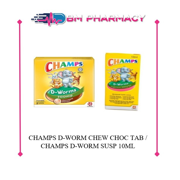 Champs D Worms 200MG 2'S Chewable Chocolate Flavour / Suspension 10ml ...
