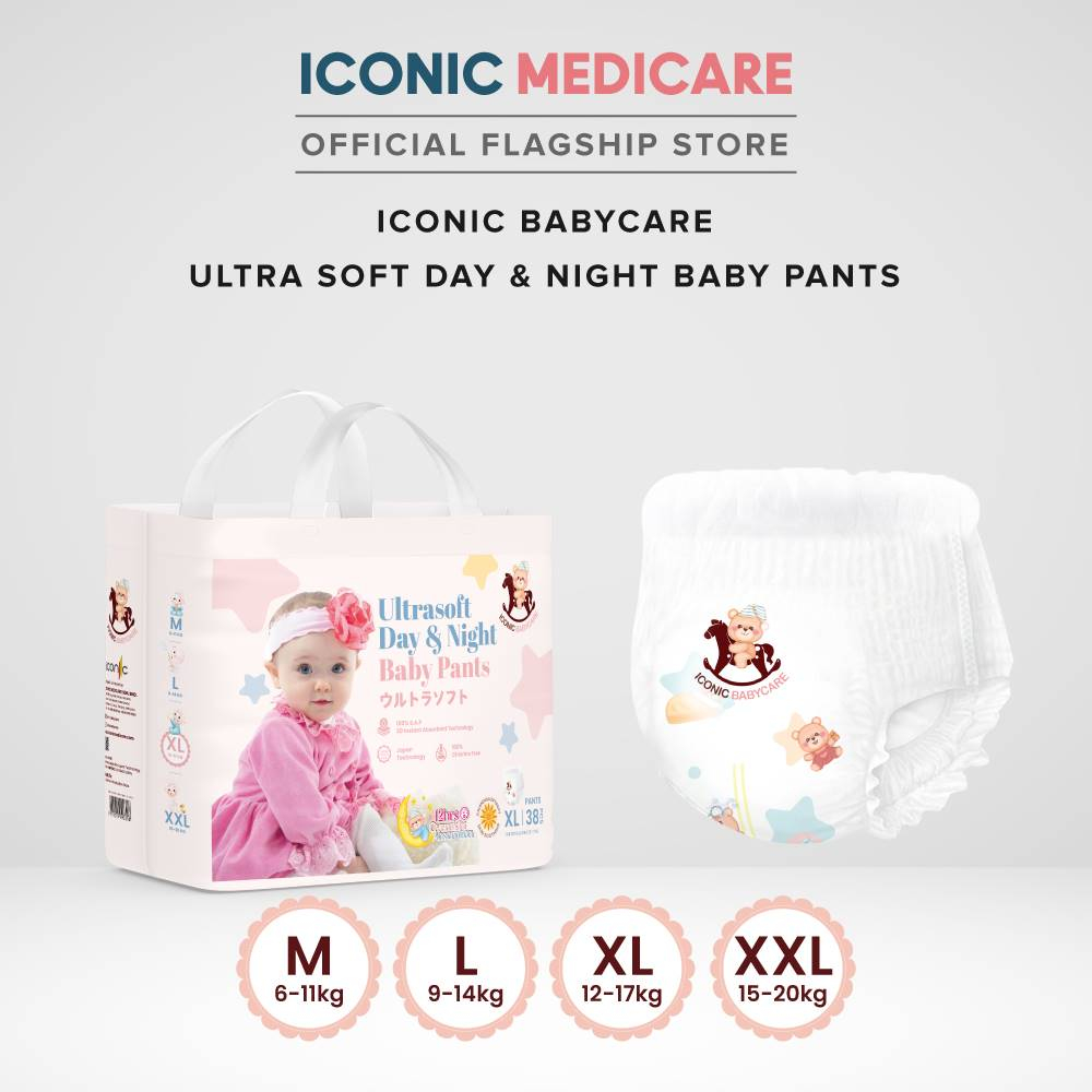 Iconic Babycare Ultrasoft Day & Night Baby Diaper Pants M48/L44/XL38 ...
