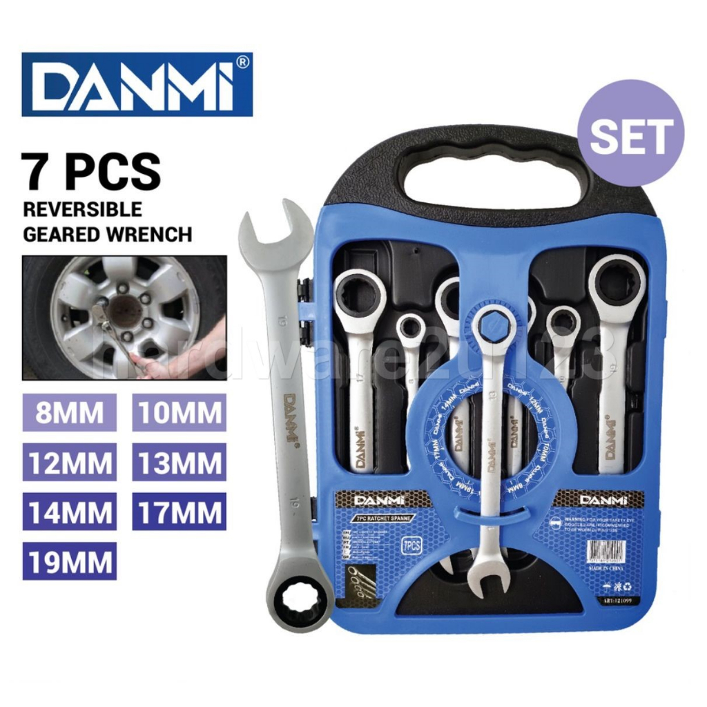 DANMI 7pcs Gear Socket Spanner Nut Tool Reversible Ratchet Wrench ...