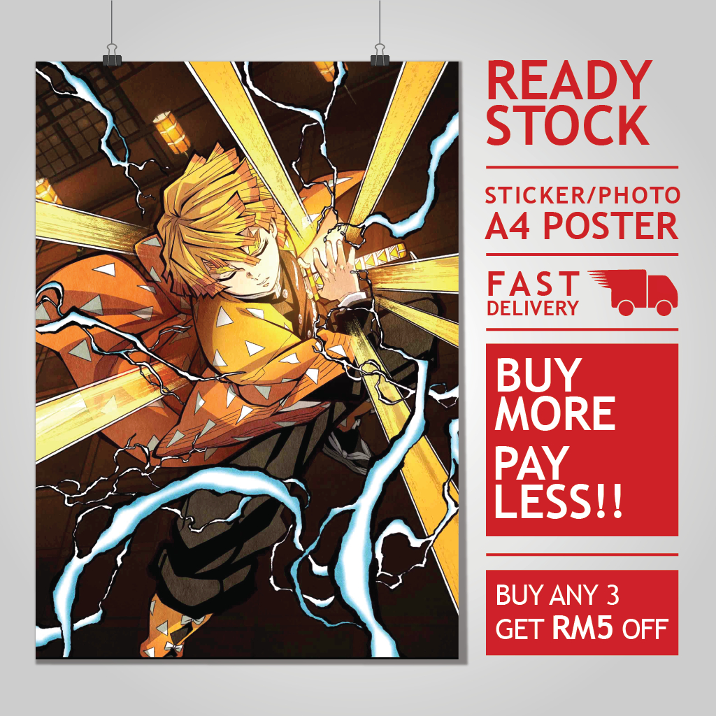 (READY STOCK) Kimetsu no Yaiba A4 Photo Poster/Sticker | Zenitsu Poster ...