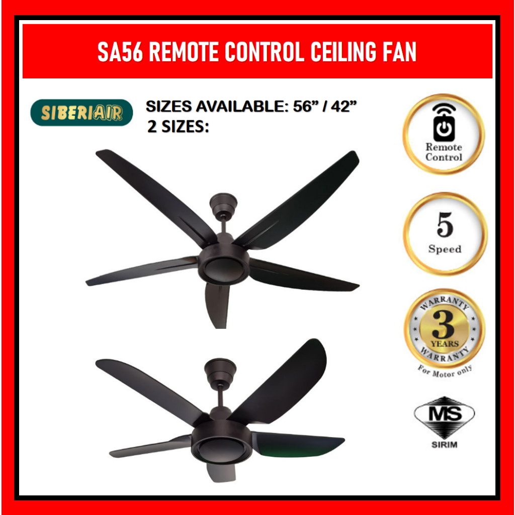 SIBERIAIR SA42 SA56 5 BLADES REMOTE CONTROL 42" / 56" CEILING FAN ...