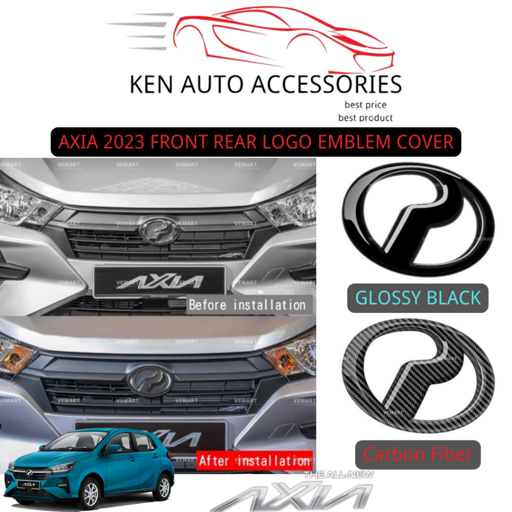 AXIA 2023-2024 (NEW) CAR LOGO EMBLEM FRAME COVER/ CARBON FIBER/ GLOSSY ...