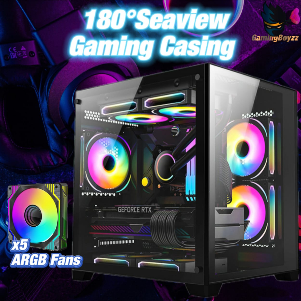 180° SEAVIEW Double Sided Tempered Glass Gaming Casing M-ATX ITX PC ...