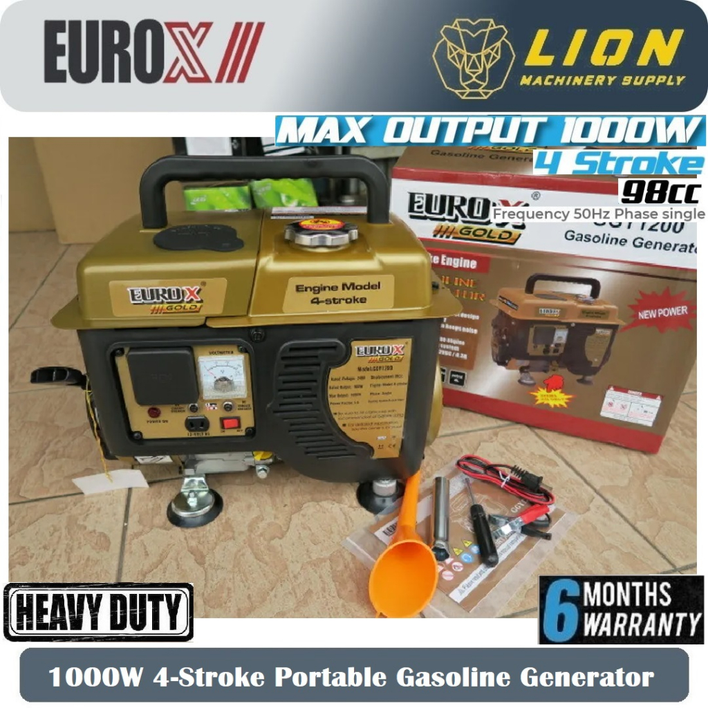 Eurox Gold 240V 1000W 4-Stroke Portable Gasoline Generator GGY1200 - Heavy Duty - 6 Months Local ...