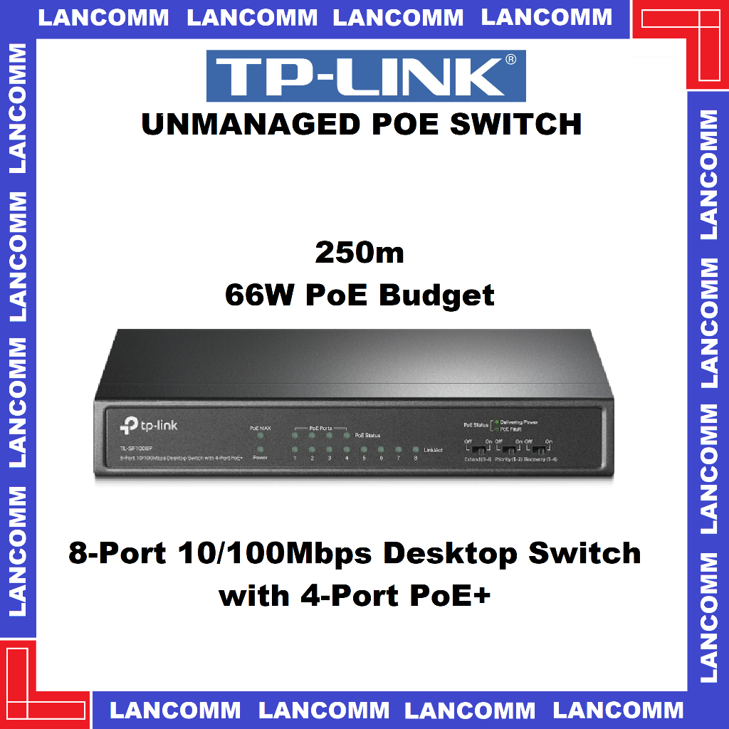 TP-LINK TL-SF1008P 8-Port 10/100Mbps Desktop Switch with 4-Port PoE+ ...