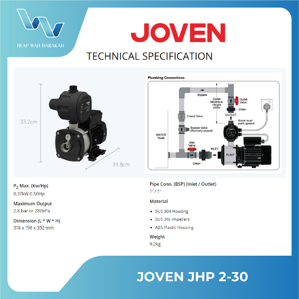 JOVEN Water Pump JHP Series JHP 2-30 JHP 3-40 JHP 4-40 JHP 4-50 JHP 4-60 | Shopee Malaysia