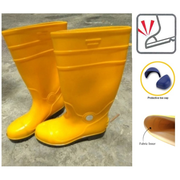 PVC SAFETY YELLOW WELLINGTON BOOT WITH TOE CAP (RAIN BOOT) | Shopee ...