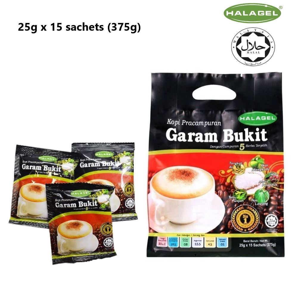 Halagel Kopi Garam Bukit | Rock Salt Premix Coffee 375g | 15 packet | 100% Halal | Shopee Malaysia