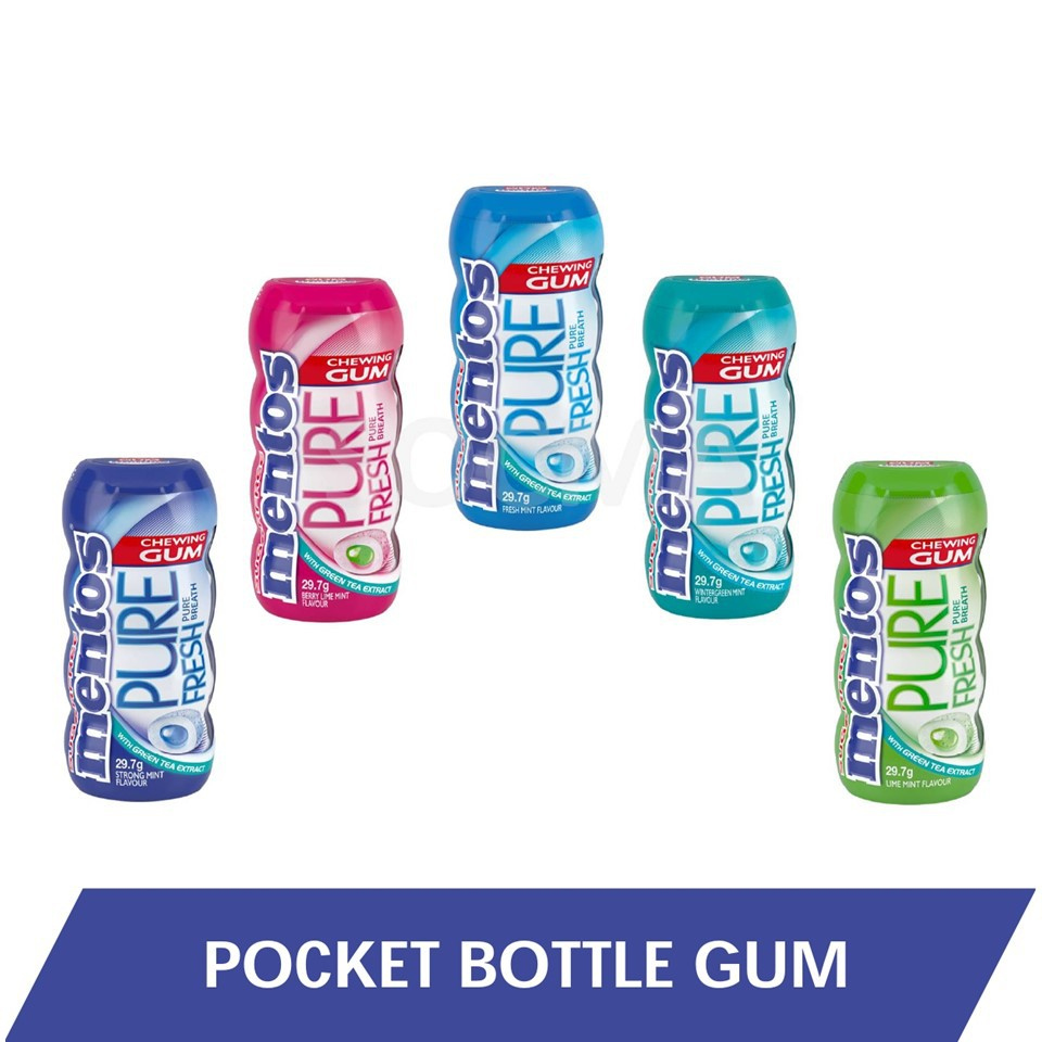 Mentos Pure Fresh Chewing Gum 29g (1 Box - 10 small Bottles) Fresh Mint ...