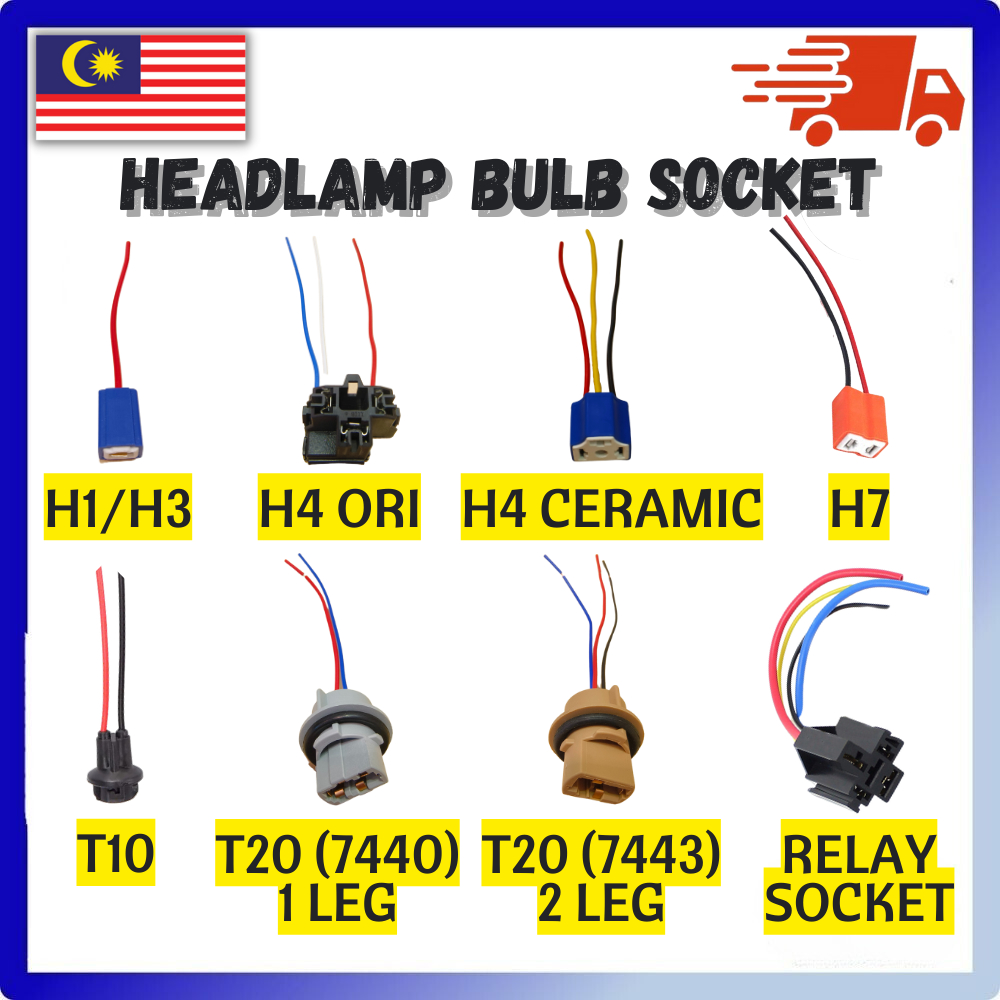 GBS CAR LED CAR HEADLIGHT BULB SOCKET ADAPTER WIRING HARNESS H1 H3 H4 H7 T10 T20 1 PIN & 2 PIN 5 ...