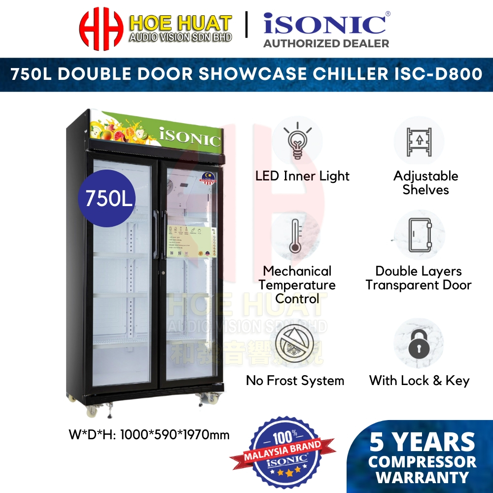 iSonic 750L Double Door Glass Door Showcase Chiller Display Chiller ISC-D800 Peti Ais | Shopee ...