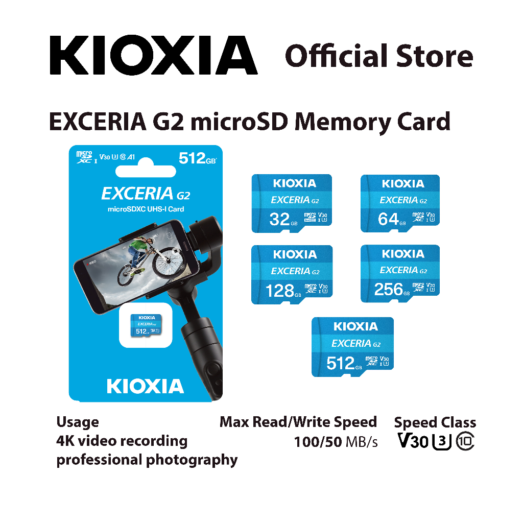 KIOXIA EXCERIA G2 microSD CL10 UHS-I U3 V30 4K A1 R100/W50 w/o adapter 512GB | Shopee Malaysia