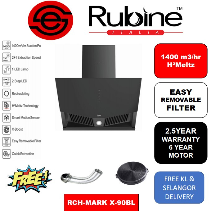 FREE DELIVERY(RUBINE NEW MODEL 2023 RCH-MARK X-90BL COOKER HOOD 1500m3 ...