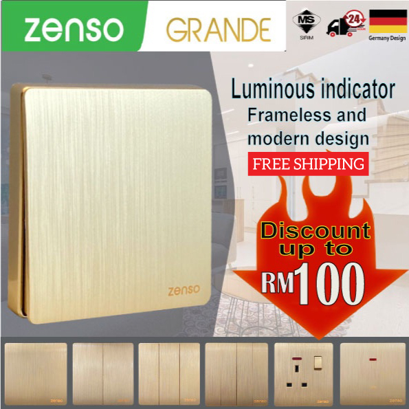Zenso Grande Switches & Sockets - Gold Color #1 gang 2 Way#2 gang 2 Way ...