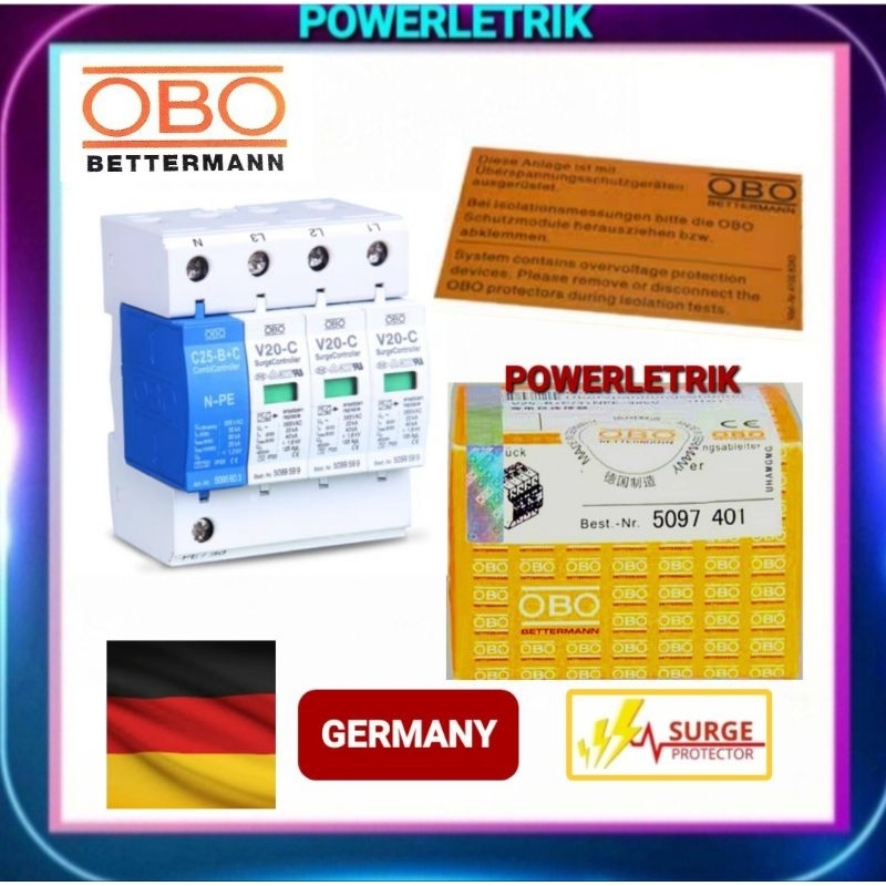GERMANY SPD OBO BETTERMANN 40KA SURGE PROTECTOR DEVICE V20-C/1P + NPE ...