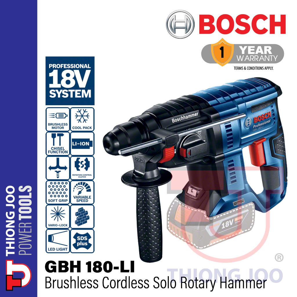 BOSCH GBH 180-LI (SOLO) CORDLESS BRUSHLESS ROTARY HAMMER | Shopee Malaysia