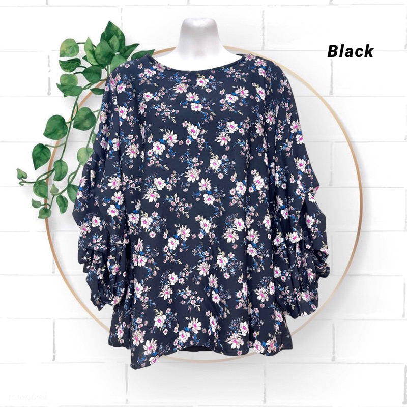 Women Blosue Plus Size Fashion 44” Round Neck Ruffled Puffy Long ...