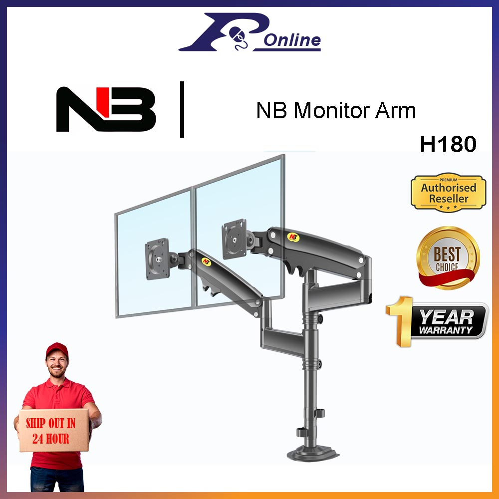 NB North Bayou H180 Gas Strut Dual Monitor Bracket Double Arm 360 ...