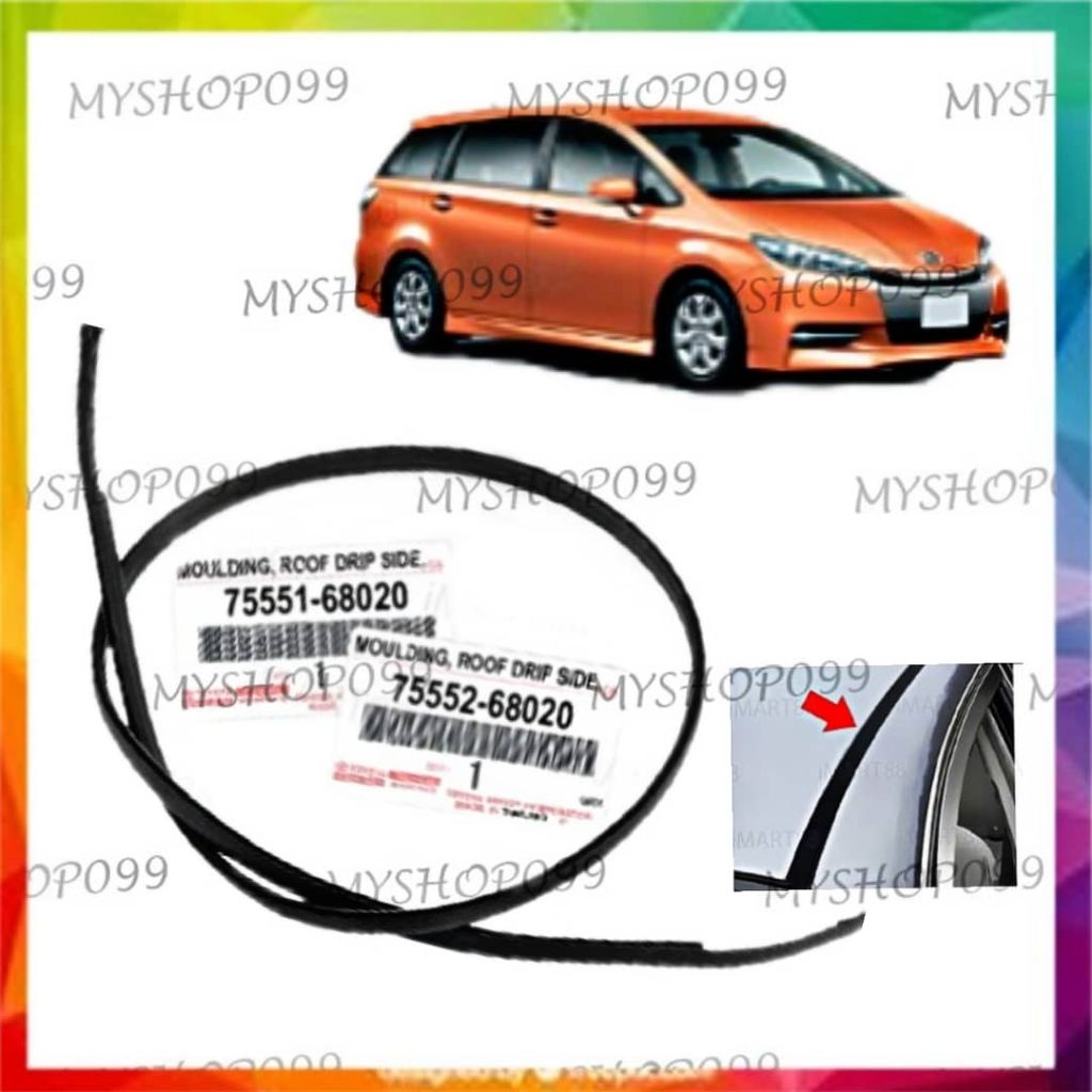 MOULDING ROOF TOYOTA ZGE20 WISH '09-'13 BLACK RUBBER OUTER STRIP GETAH ...