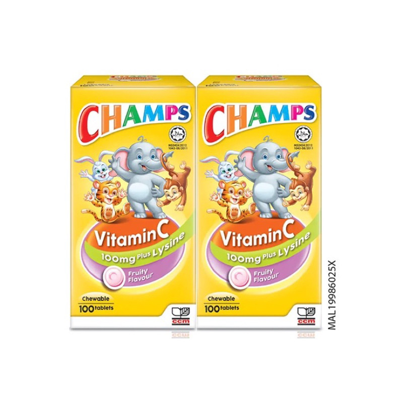 CHAMPS VITAMIN C 100mg plus LYSINE 开胃FRUITY FLAVOUR 100's / 2 x 100's ...