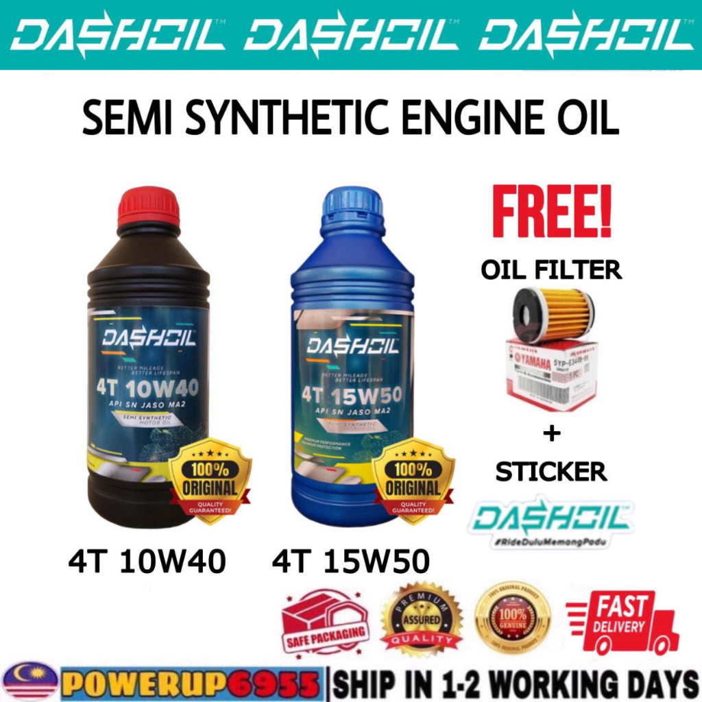 DASHOIL 4T 10W40 15W50 1L SEMI SYNTHETIC SN MOTORCYCLE ENGINE OIL ...