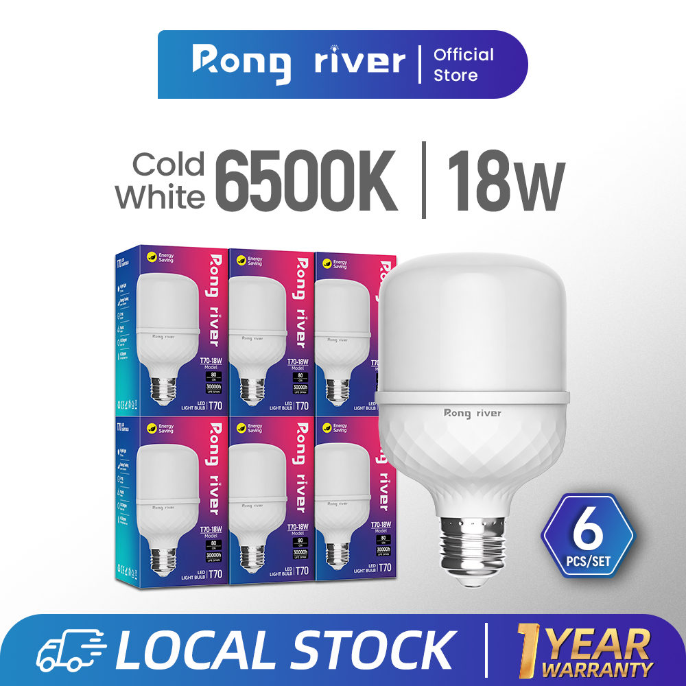 RONG RIVER 6PCS/Set 12W 18W 24W E27 LED Light Bulb 6500K Cool White ...