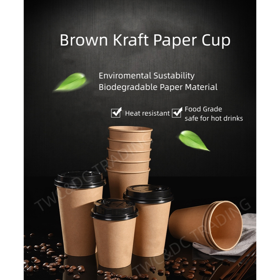 Coffee Hot Paper Cup Set with Lid [Brown] [Single/Double Wall] [8oz ...