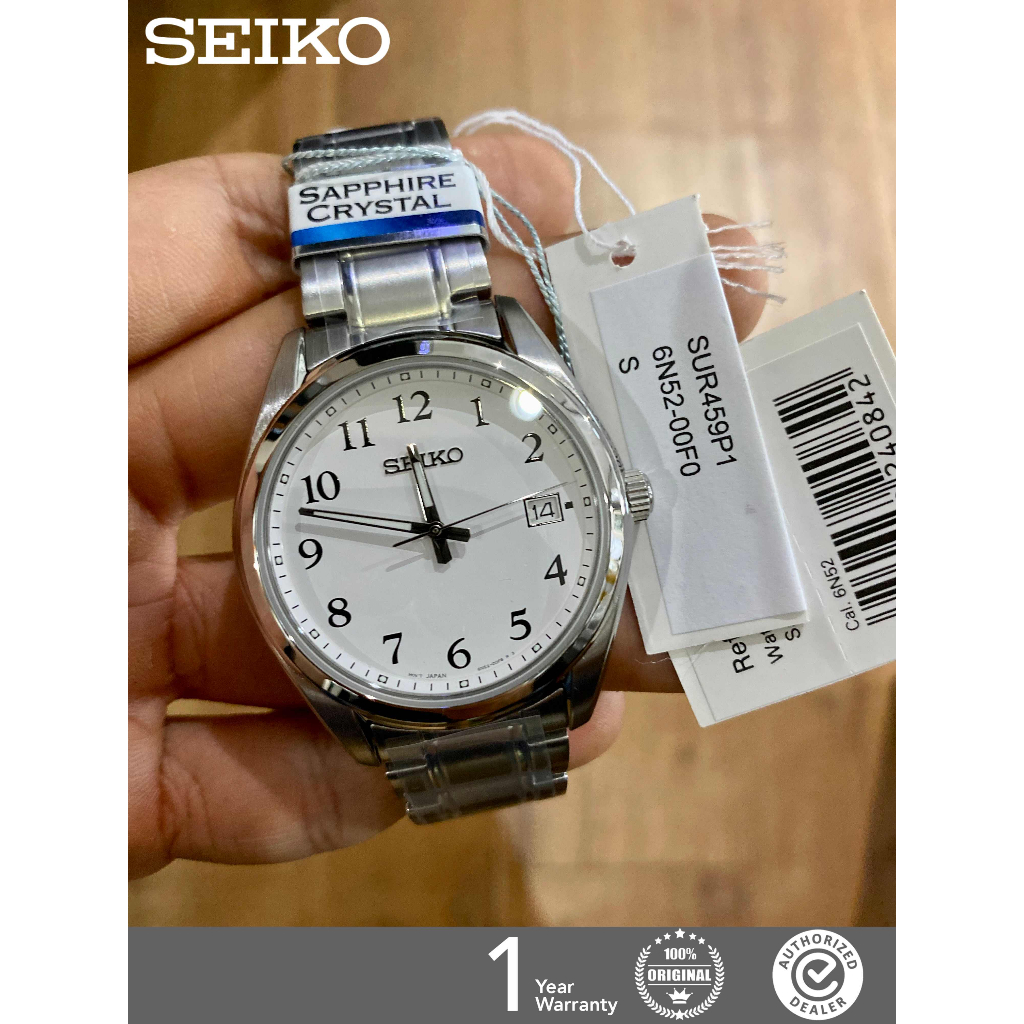 SEIKO SUR459P1 Classic Quartz White Dial Watch Sapphire Glass Men's ...