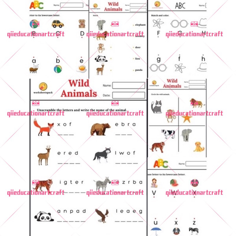 Matching letter&wild animals worksheet for 3-5years old PDF | Shopee ...
