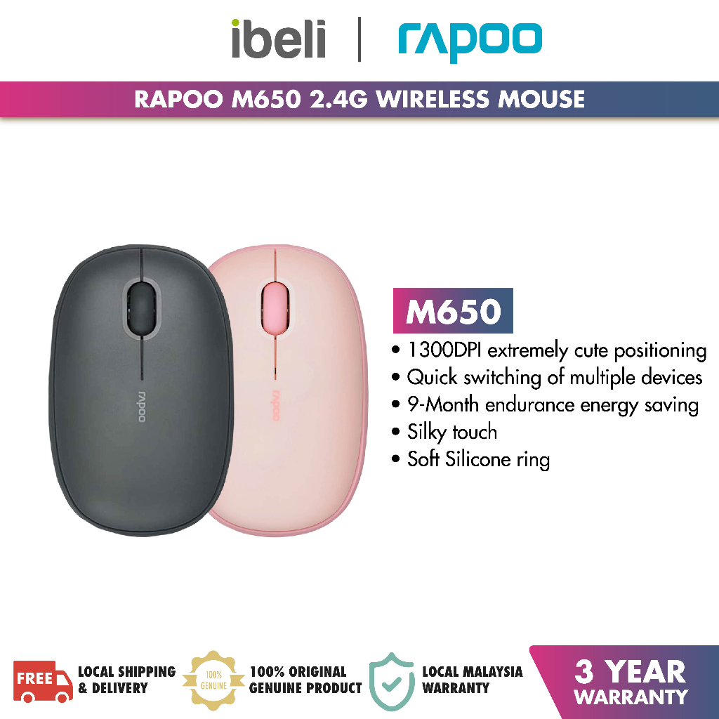Rapoo Silent Multimode 2.4G Wireless 3.0/4.0 Bluetooth Mouse M650 ...
